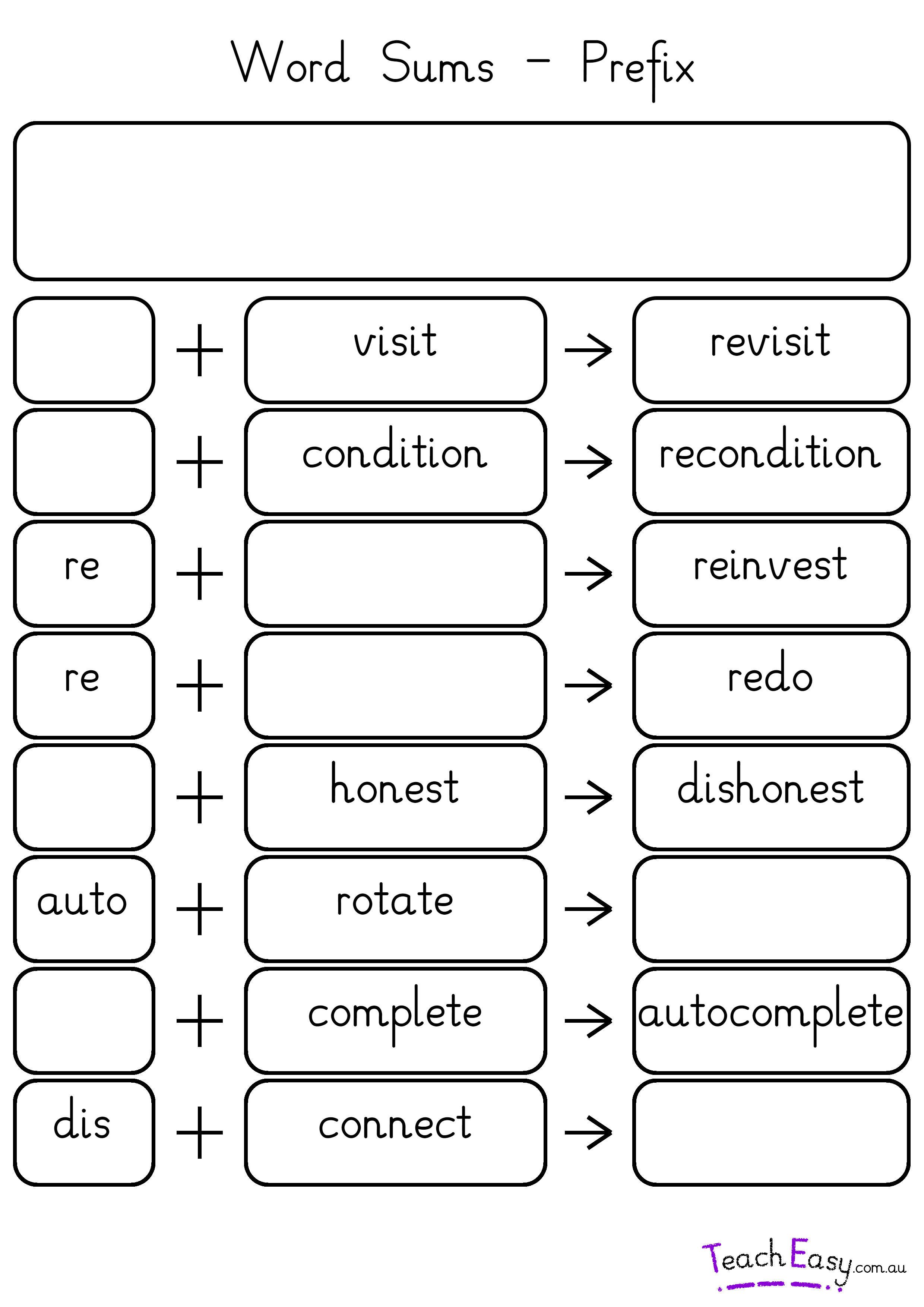 Word Sums Prefixes - Teach Easy